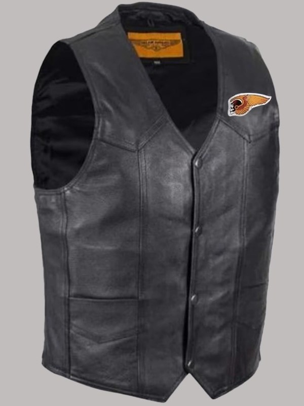 Men’s California Hells Angels Black Leather Vest - Hit Jacket